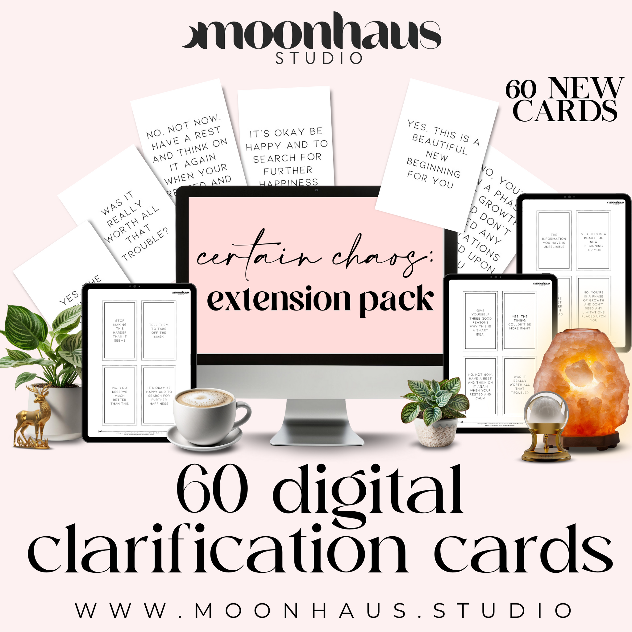 clarification cards: digital, printable, extension pack, for tarot & o – moon haus studio