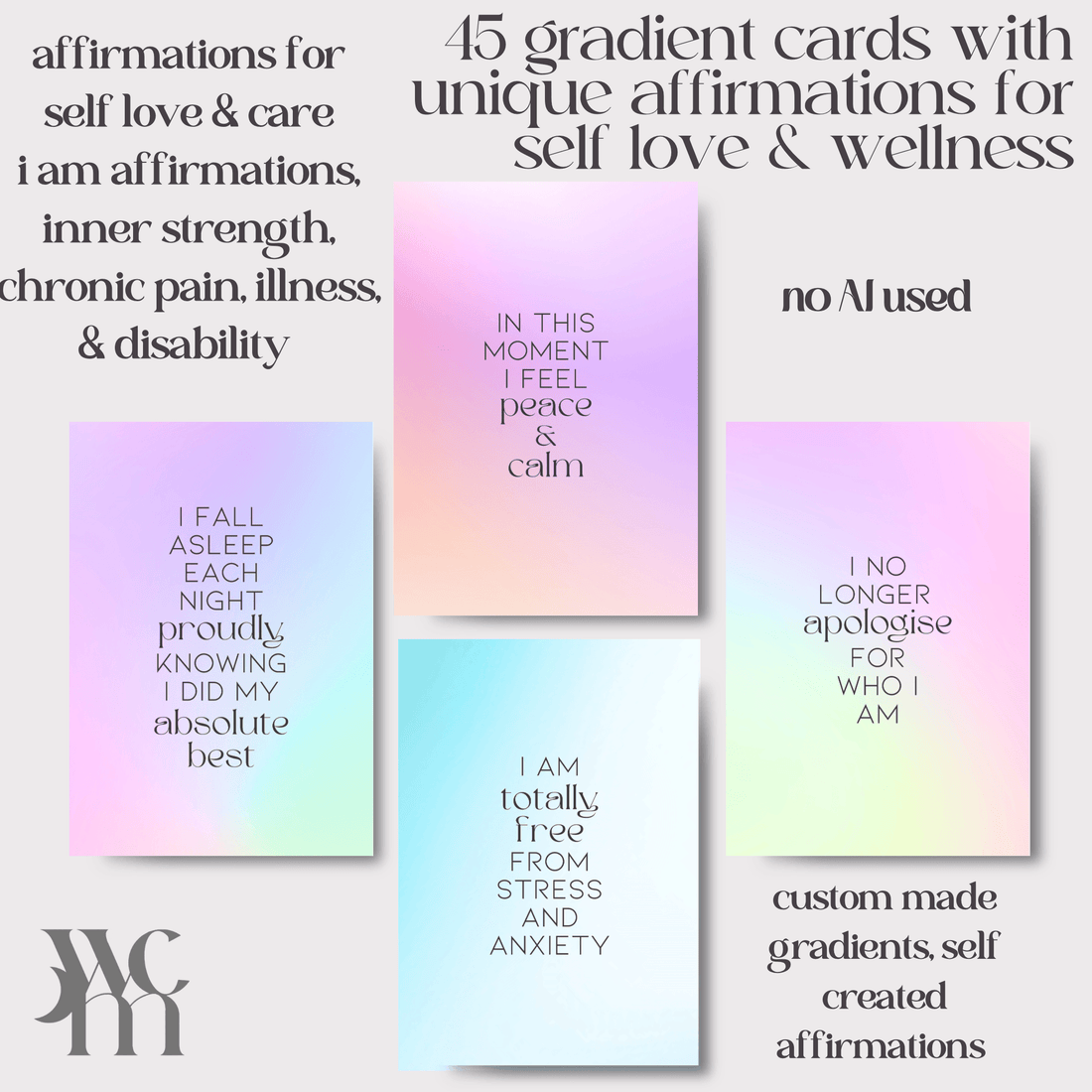 self love affirmation cards - 45 digital cards for self care, chronic ...