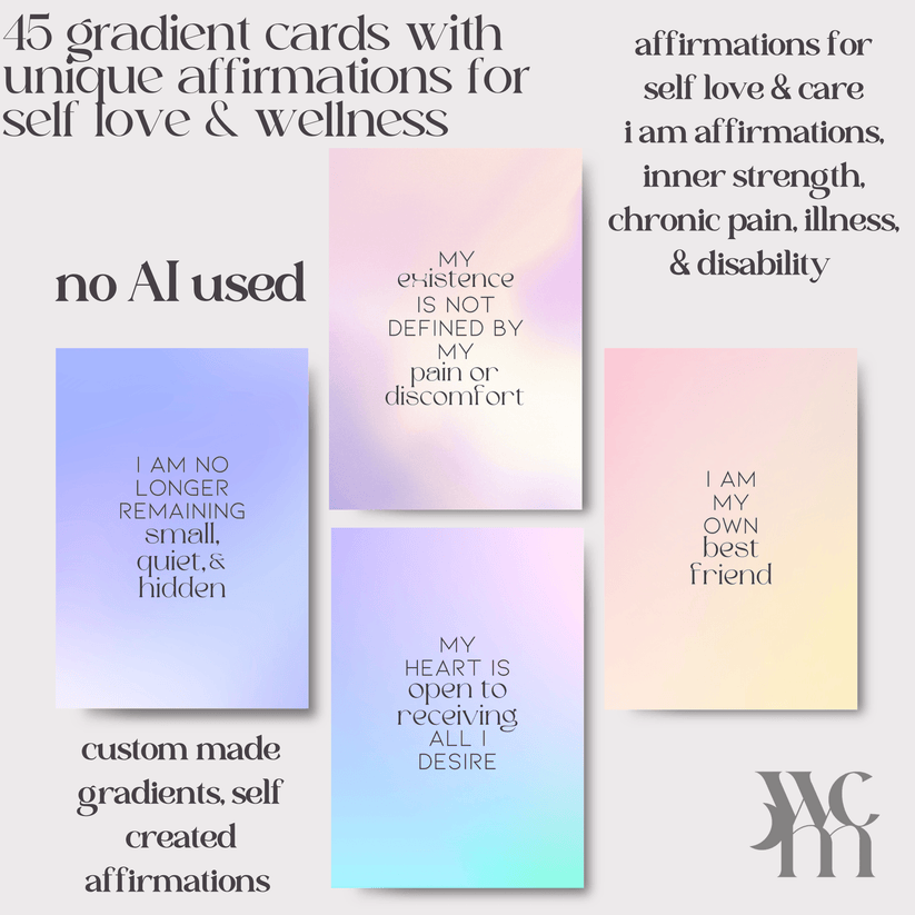 self love affirmation cards - 45 digital cards for self care, chronic ...