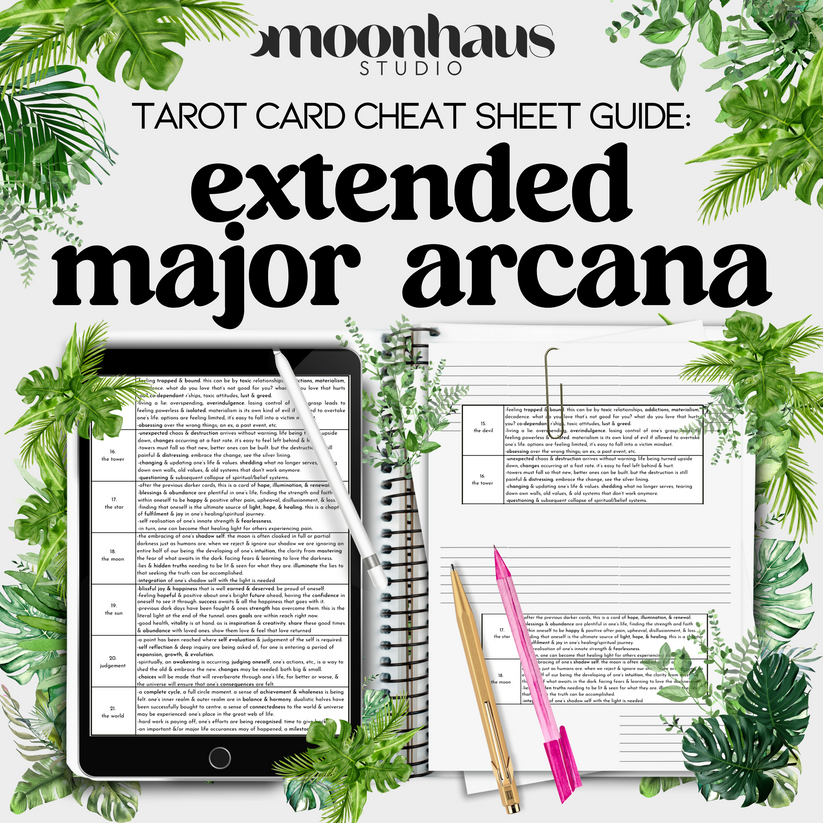 tarot cheat sheet, printable: extended major arcana card meanings ...