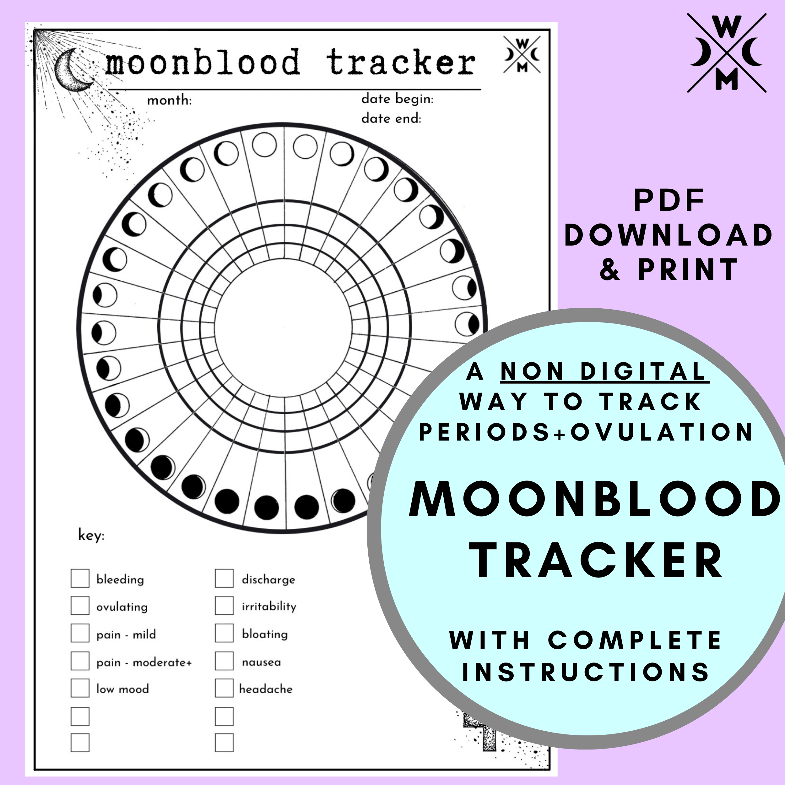 moon phase period & ovulation tracker, lunar 29-day cycle chart – moon ...