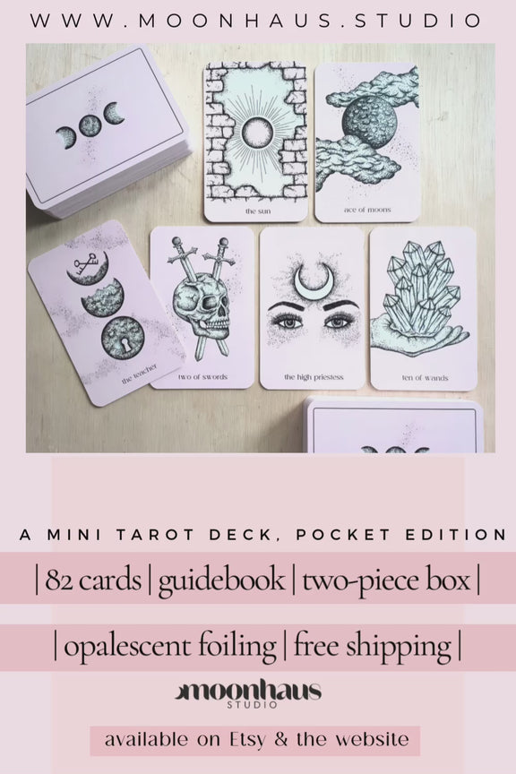 mini tarot cards deck: aesthetic pink divination cards, pocket size ta – moon haus studio