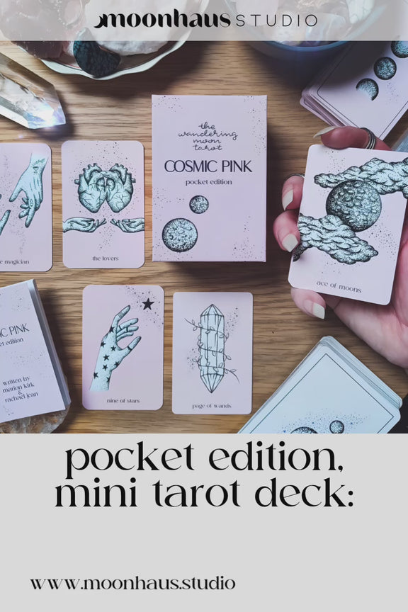 mini tarot cards deck: aesthetic pink divination cards, pocket size ta – moon haus studio