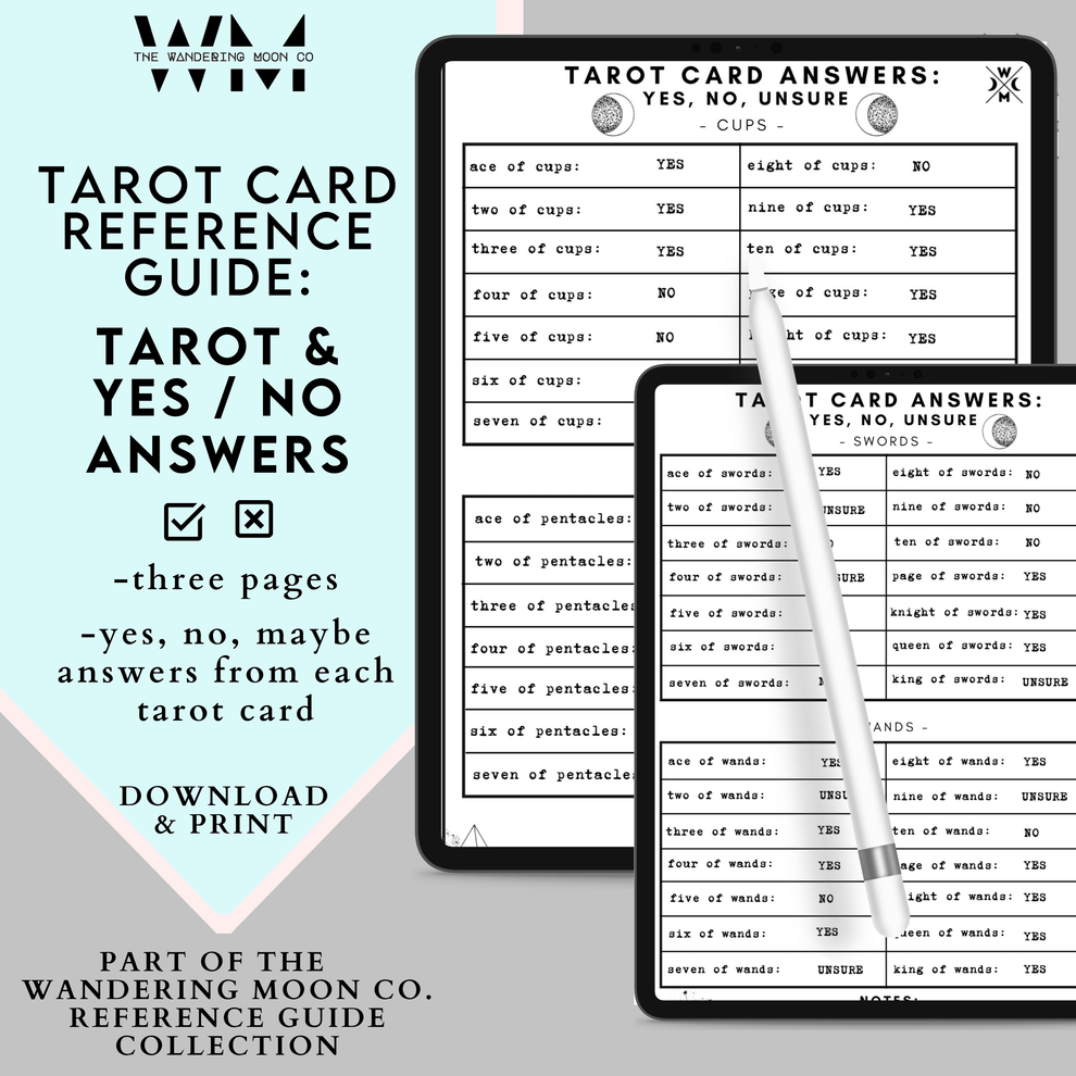 tarot cheat sheet: yes or no answers – moon haus studio