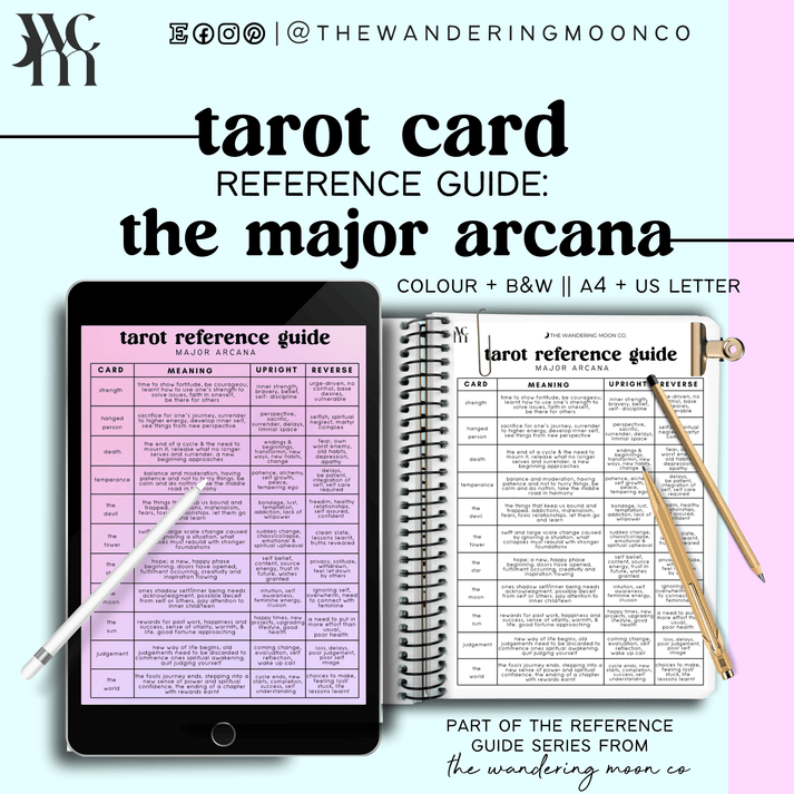 tarot cheat sheet: major arcana, tarot meaning digital, printable ...