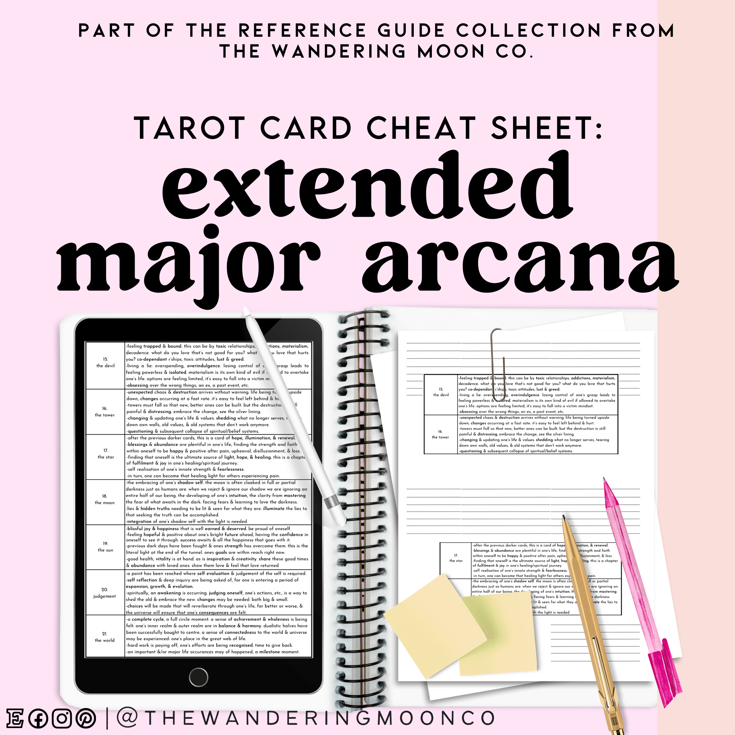 tarot cheat sheet, printable: extended major arcana card meanings ...